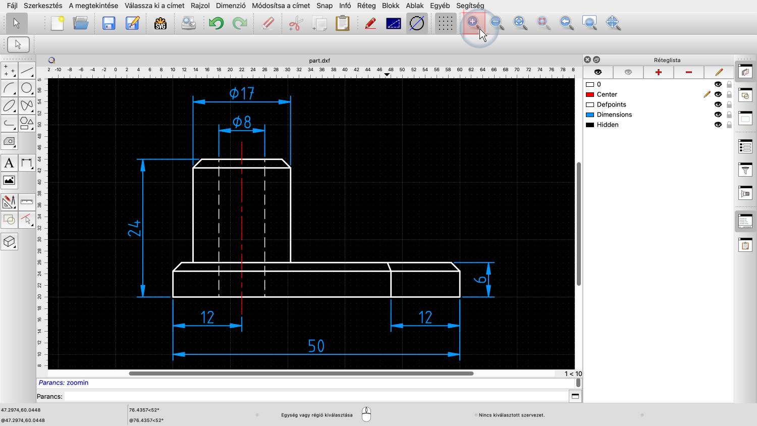 QCAD - Tutorial: 1.2 Megtekintés és navigálás