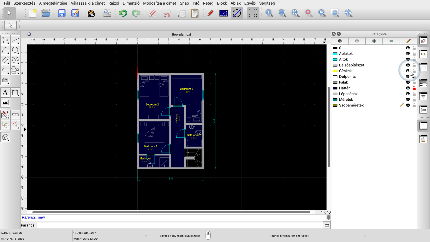 QCAD - Tutorial: 1.3 Rétegek