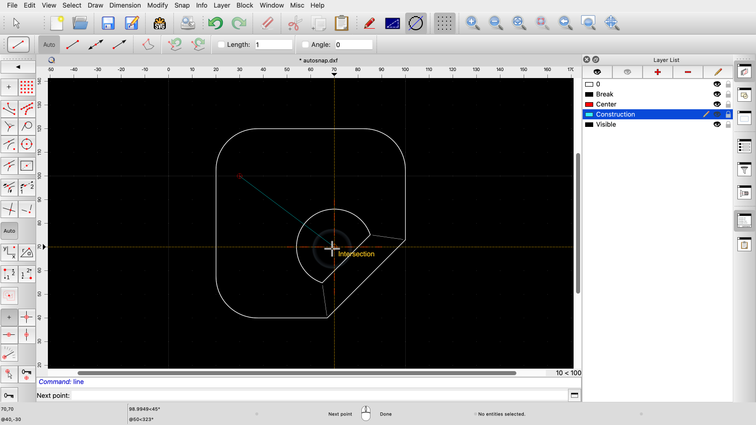 QCAD - Tutorial: 1.4 Object Snaps