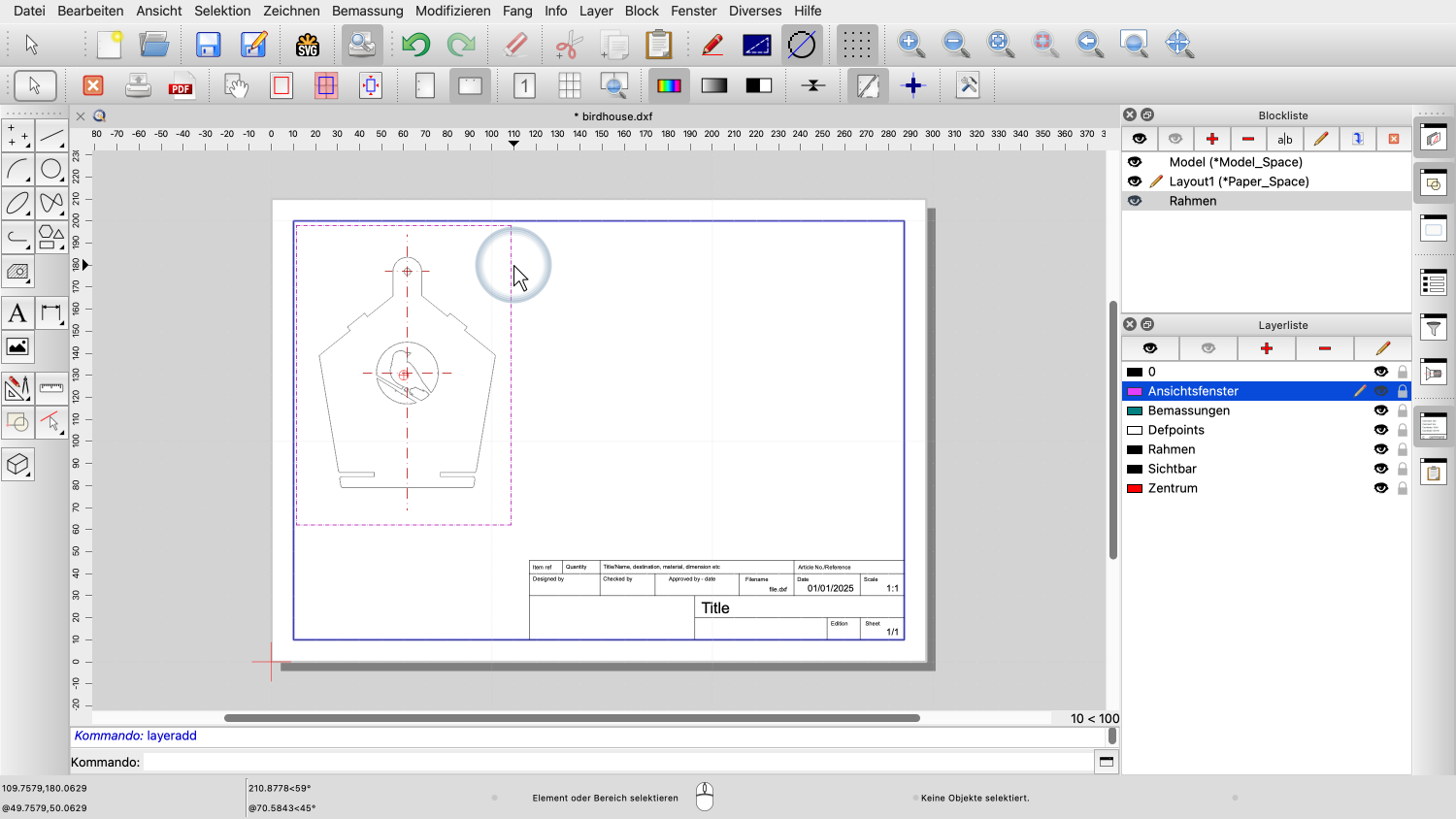 QCAD - Tutorial: 2.4 Layouts and Viewports